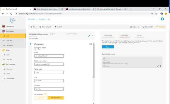 How Do I Modify A Declaration Of Own Manufacture CO And DigiChambers Helpdesk